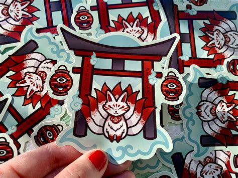 Kitsune Torii Gate Inari Shrine Sticker Kawaii Art Cute Fox Yokai Anime