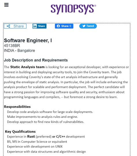 Synopsys Recruitment 2023 Hiring Software Engineer Bachelors Master
