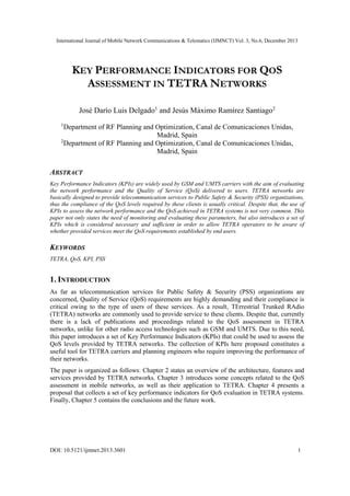 Key Performance Indicators For Qos Assessment In Tetra Networks PDF