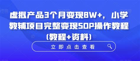 虚拟产品3个月变现8w，小学教辅项目完整变现sop操作教程教程资料资源之家