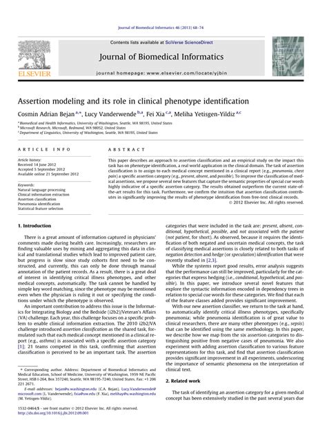 Pdf Assertion Modeling And Its Role In Clinical Phenotype Identification
