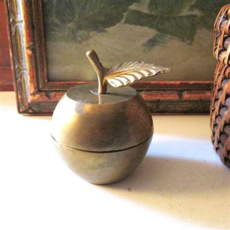Vintage Brass Apple Trinket Box Cottage Chic Farmhouse Chic Fruit