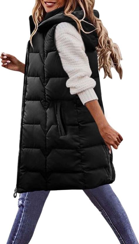 Vesniba Down Vest Lightweight Womens Long Hooded Puffer Gilet Ladies