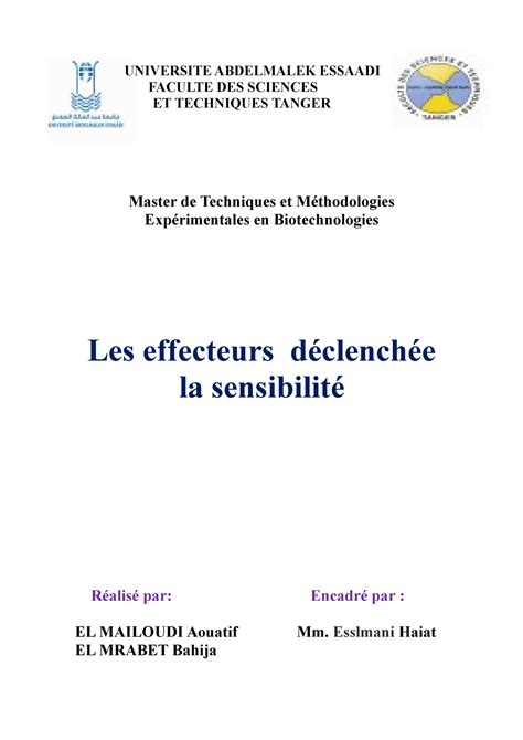 Ets Effector Triggered Sensibility Universite Abdelmalek Essaadi Faculte Des Sciences Et