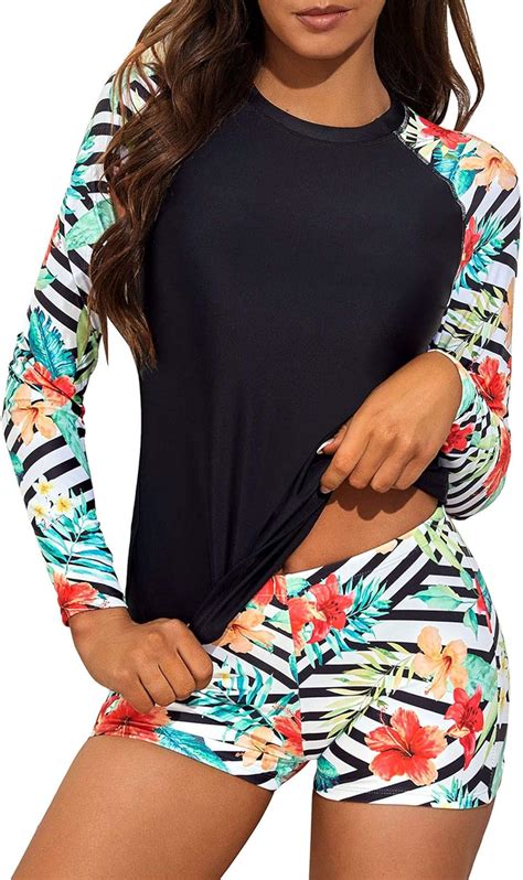 Daci Women Two Piece Rash Guard Long Sleeve Swimsuits Uv Upf 50 Swim