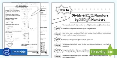 How To Divide Digit Numbers By Digit Numbers Activity Sheet