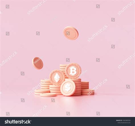 Stacks Bitcoins Cryptocurrency On Pink Background Stock Illustration
