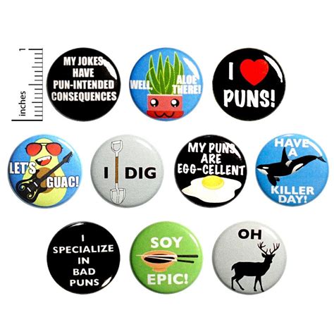 Pun Buttons 10 Pack Pins For Backpacks Jackets Or Fridge Magnets