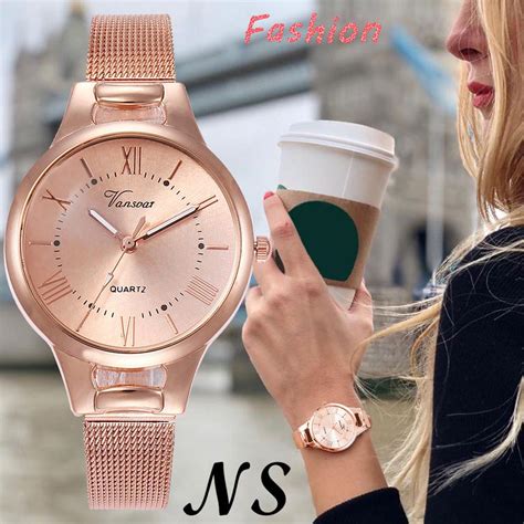 Buy Women Fashion Casual Stainless Steel Band Strap Quartz Watch Analog Wrist Watch At