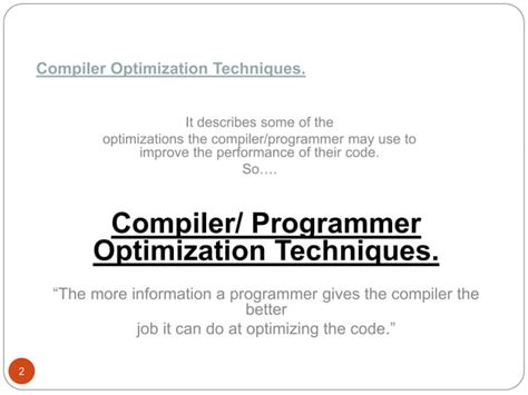 Compiler Optimization Techniques Pptx