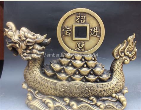 18 Chinese Bronze Fengshui Wealth Yuanbao Money Dragon Dragons Boat