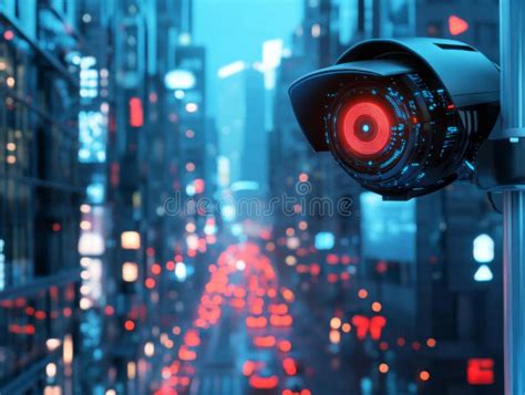 Futuristic Security Camera Monitoring A City Street At Night Stock Illustration Illustration