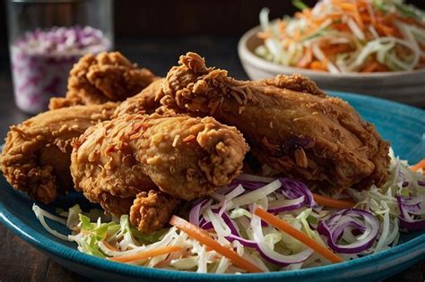 Fried Chicken With A Side Of Spicy Slaw Premium Ai Generated Image