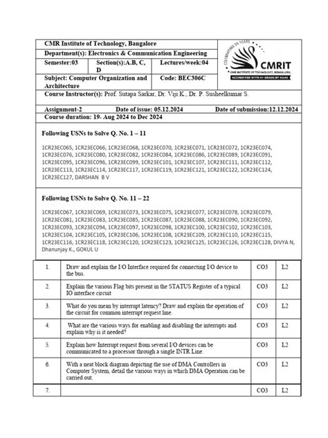 Coaassignment 2issuedon05thdec2024divb Pdf Inputoutput Central Processing Unit
