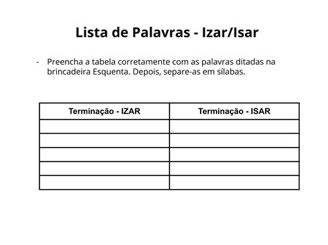 Esquenta Izar ou isar Planos de aula 4º ano Língua Portuguesa
