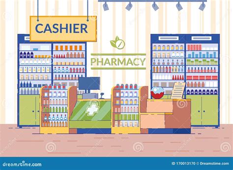 Pharmacy Interior Empty Drugstore Modern Area Stock Vector