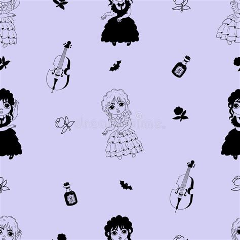 Wednesday Cute Girl With Braids And Fantasy Dancing Vector
