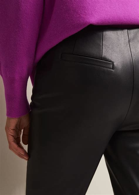 Marielle Black Faux Leather Cropped Trousers Phase Eight Uk