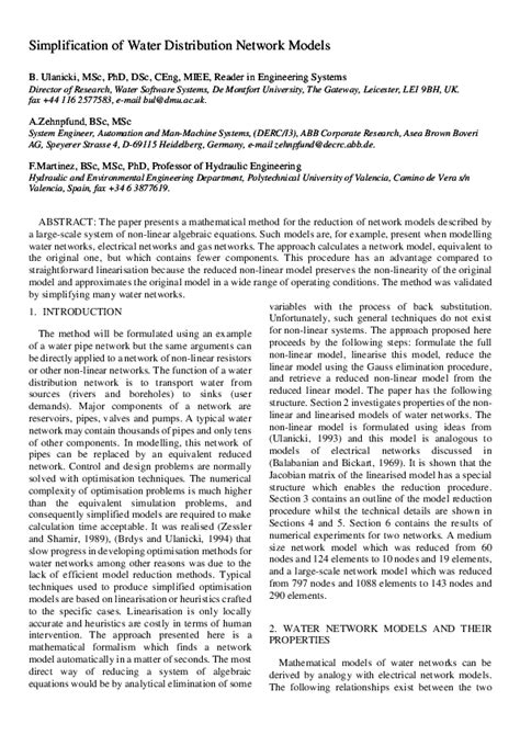 Pdf Simplification Of Water Distribution Network Models
