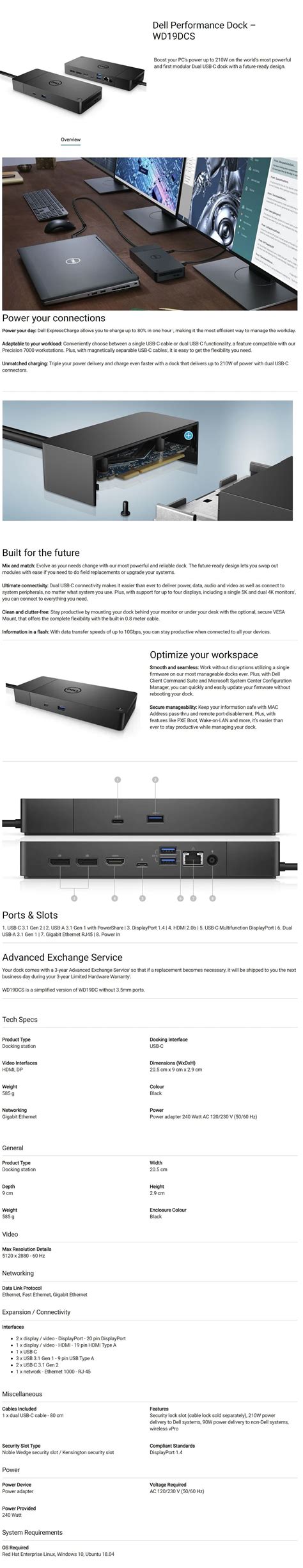 Dell WD DCS Dual USB C Performance Docking Station With W Power Delivery
