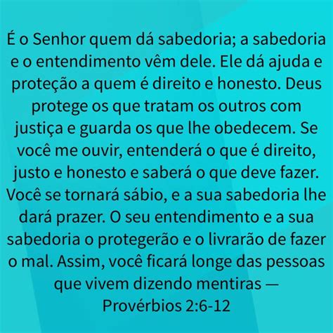 Provérbios 2 6 12 Nova Tradução na Linguagem de Hoje NTLH
