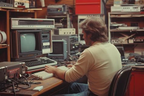 premium photo programmer using retro computer generative ai
