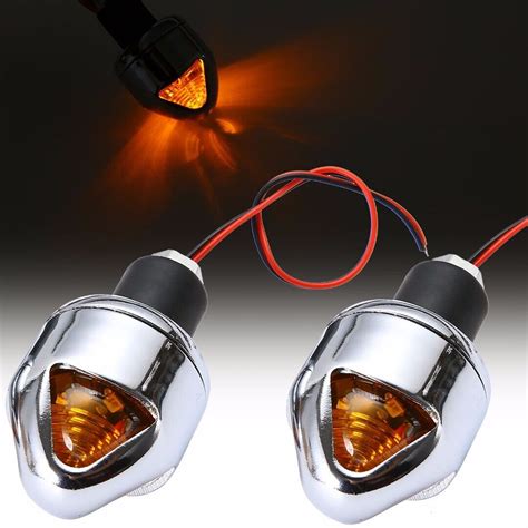 Pair Motorcycle Handlebar Bar End LED Turn Signal Indicators Light Chrome EBay