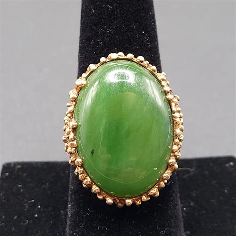 10k Tcj Jade And Gold Statement Ring Etsy