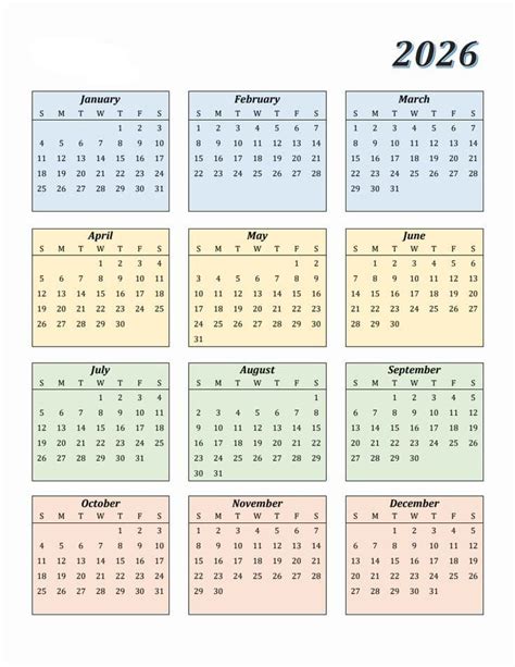 2026 Calendar Printable Free Download And Print For You