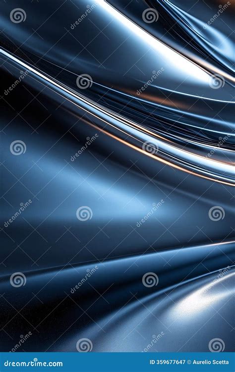 Abstract Metallic Blue Waves Background With Reflective Surface And Smooth Texture Stock