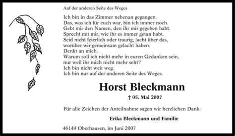 Traueranzeigen Von Horst Bleckmann Trauer In Nrw De