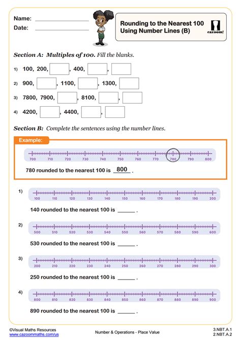 Rounding Numbers To The Nearest 100 Using Number Lines B Pdf Printable Number And Operations