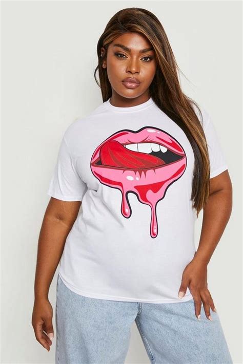 Plus Dripping Lips Print Oversized T Shirt Boohoo Usa