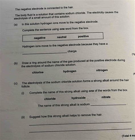 Solved The Negative Electrode Is Connected To The Hair The Body Fluid