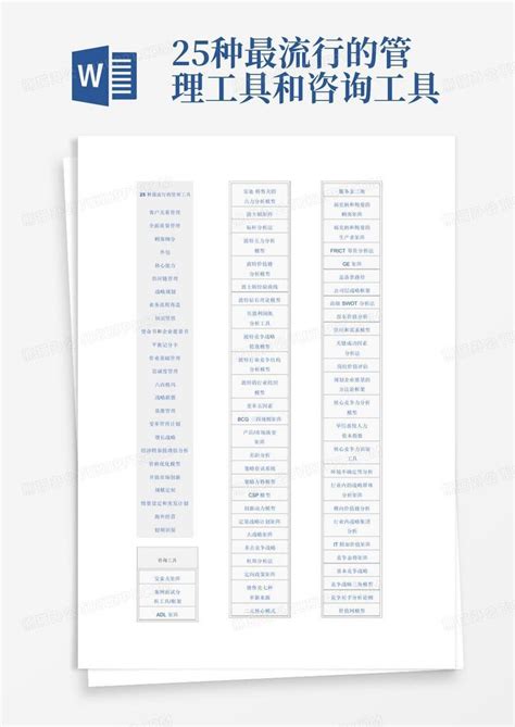 25种最流行的管理工具和咨询工具 word模板下载 编号lknoodda 熊猫办公