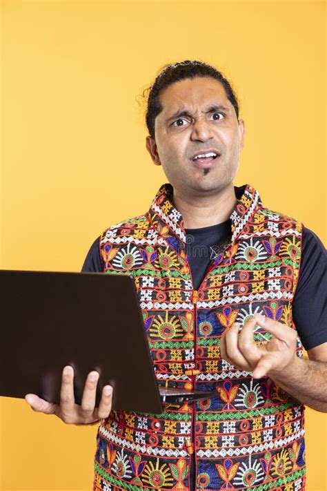 Portrait Of Man Shocked After Seeing Error Message On Laptop Screen Stock Image Image Of