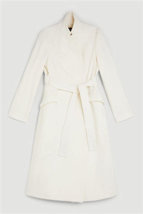 Karen Millen Italian Manteco Wool Forever Notch Neck Midi Coat In Ivory