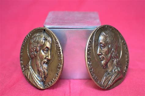 proantic 2x bronze plaquette christ and saint paul 16th century r