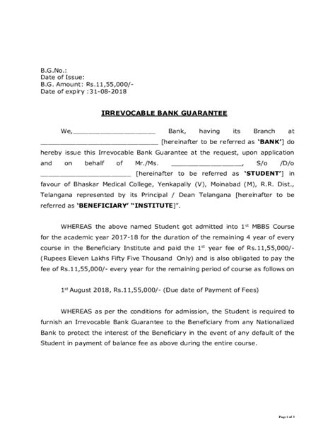 Fillable Online Irrevocable Bank Guarantee Bhaskar Medical College Fax Email Print Pdffiller