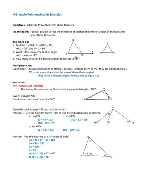 Angle Relationships in Triangles: Lesson Plan