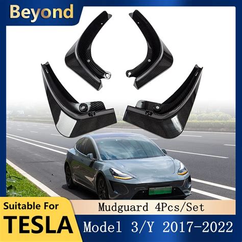 테슬라 모델 3 2022 용 자동차 머드 플랩 머드 가드 스플래시 가드 펜더 프론트 리어 휠 머드 가드 탄소 섬유 Abs 4 개입 Aliexpress