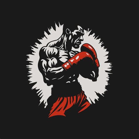 Male Boxer Red Gloves Fighting Stance Silhouette Vector Illustration