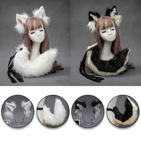 Anime Girl With White Wolf Ears And Tail