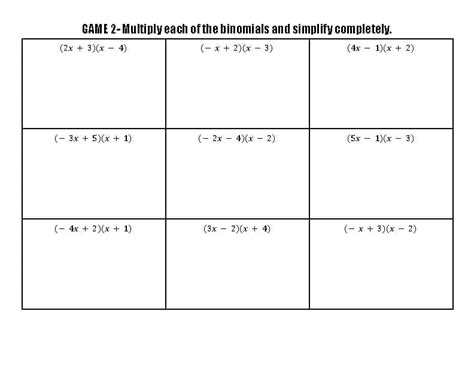 Tic Math Toemultiplying Binomial Expressions By Make Math More Engaging