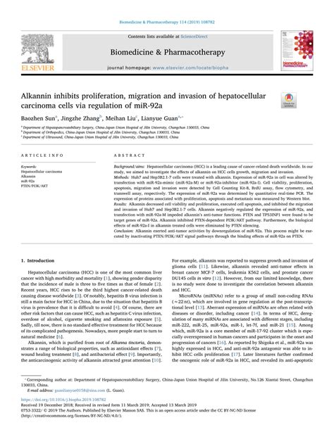 Pdf Alkannin Inhibits Proliferation Migration And Invasion Of