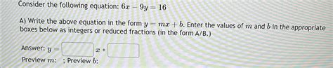 Solved Consider The Following Equation 6x 9y 16a ﻿write