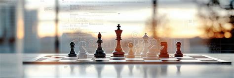 Chess Pieces Standing On Chessboard During Sunset With Programming Code