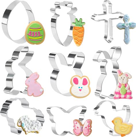 Kaishane Easter Cookie Cutter Set 9 Pieces Bunny Butterfly Chick Carrot Egg
