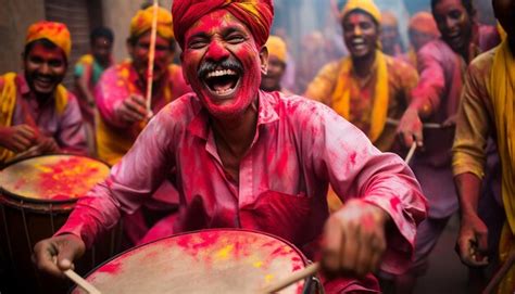 Premium Photo Vibrant Holi Procession With People In Traditional