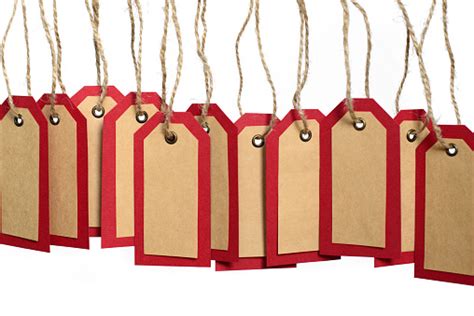 빨간색과 갈색 종이 태그 복사 공간 흰색 배경에 고립 된 밧줄에 매달려 가격에 대한 스톡 사진 및 기타 이미지 가격 갈색 공란 Istock